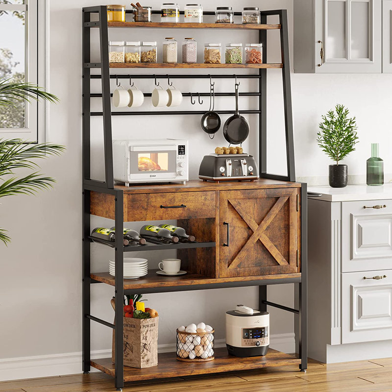 17 Stories Tierone Baker''s Rack, Coffee Bar Cabinet, Farmhouse Microwave Stand With Wine Rack ...